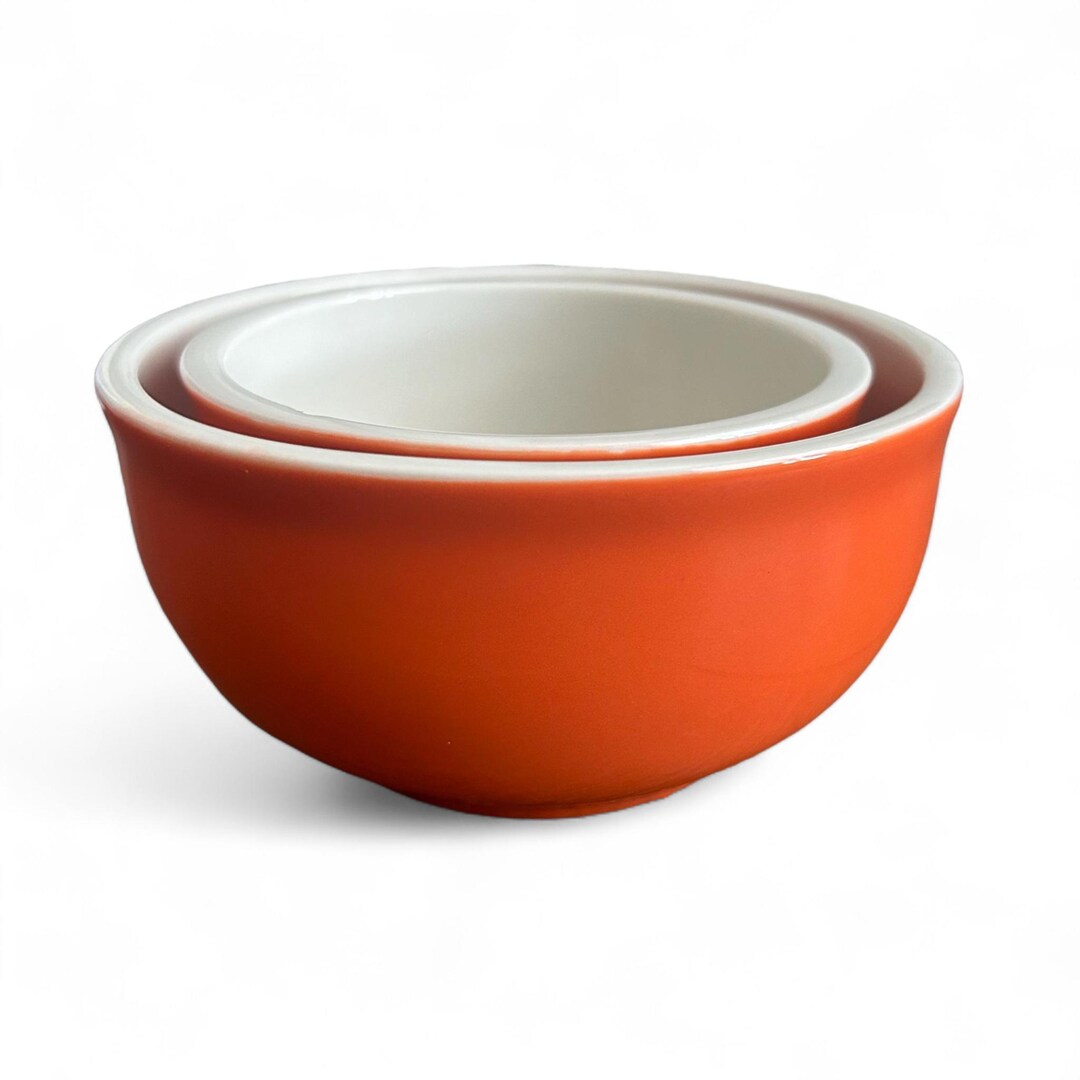 Vintage Red Ceramic Measuring Bowls Cups Nesting Set of 2, Small Orange ...
