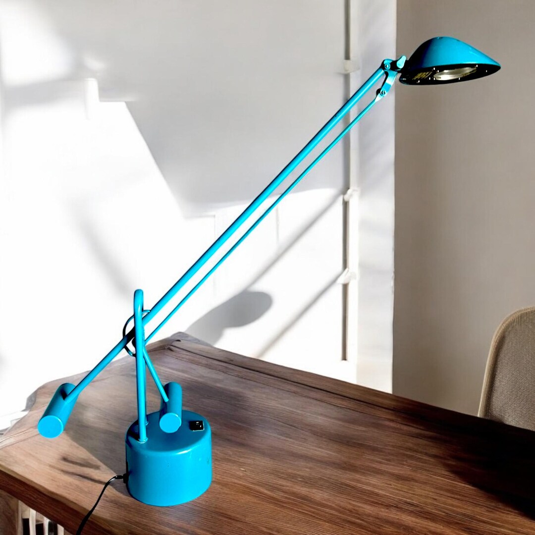 Vintage MCM Blue LED Adjustable Desk Lamp, Vintage Modern Adjustable ...