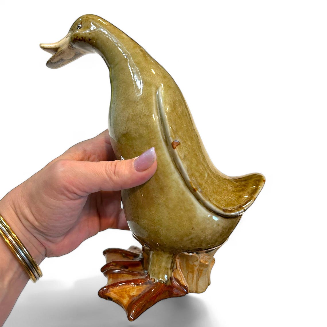 Antique Brown Glazed Pottery Duck.duck Statue, Cute Green Duck Statue ...