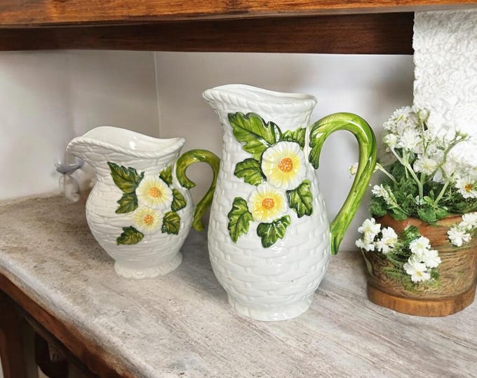 Vintage Lefton Japan Ceramic Pitcher Creamer, Rustic Daisy Flower ...