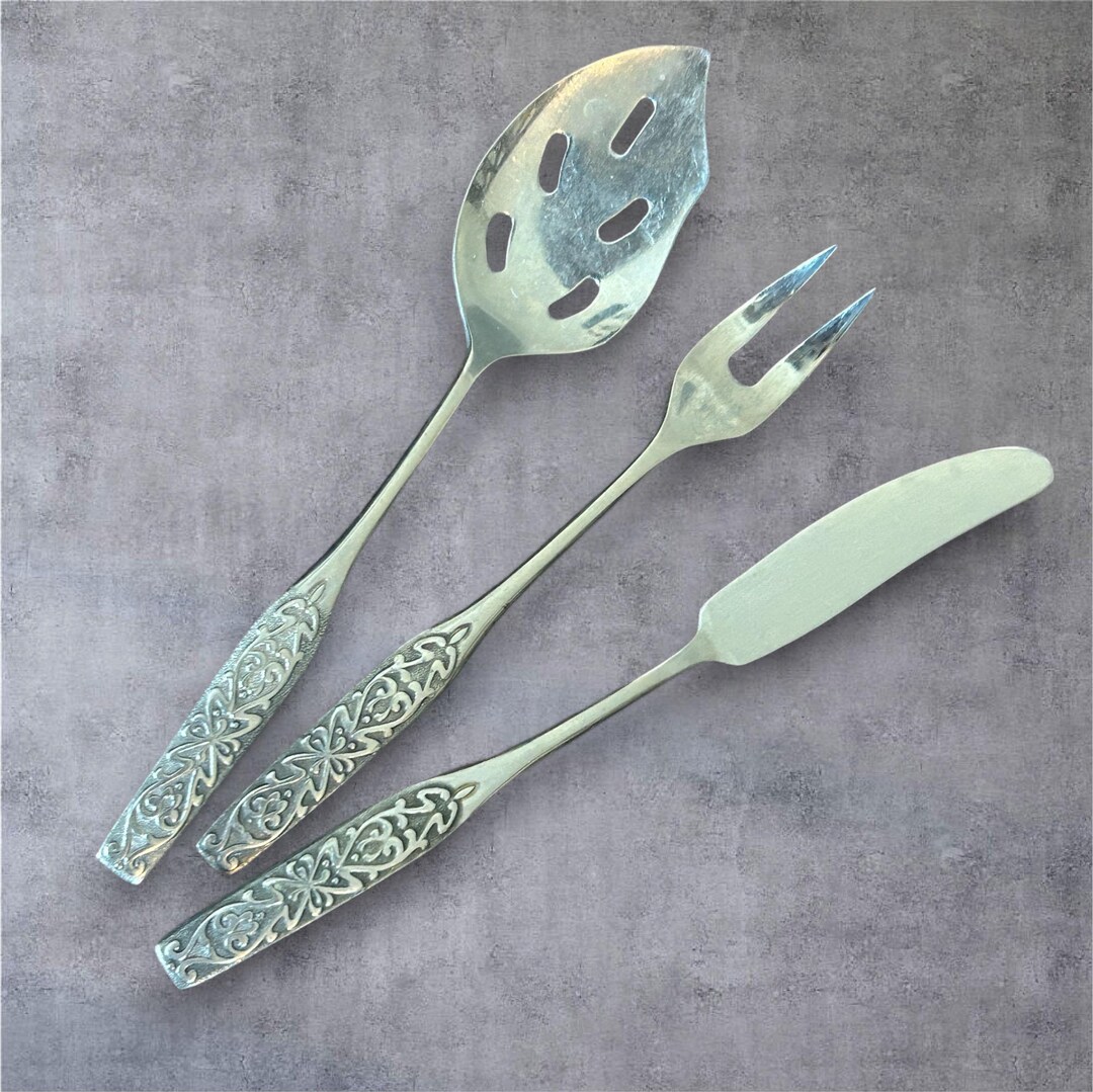 National Valinda Stainless Serving Set, Floral Handle, 3-piece - Etsy
