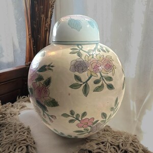 Vintage Chinese Chinoiserie Pink Roses Ceramic Ginger Jar. Asian ...