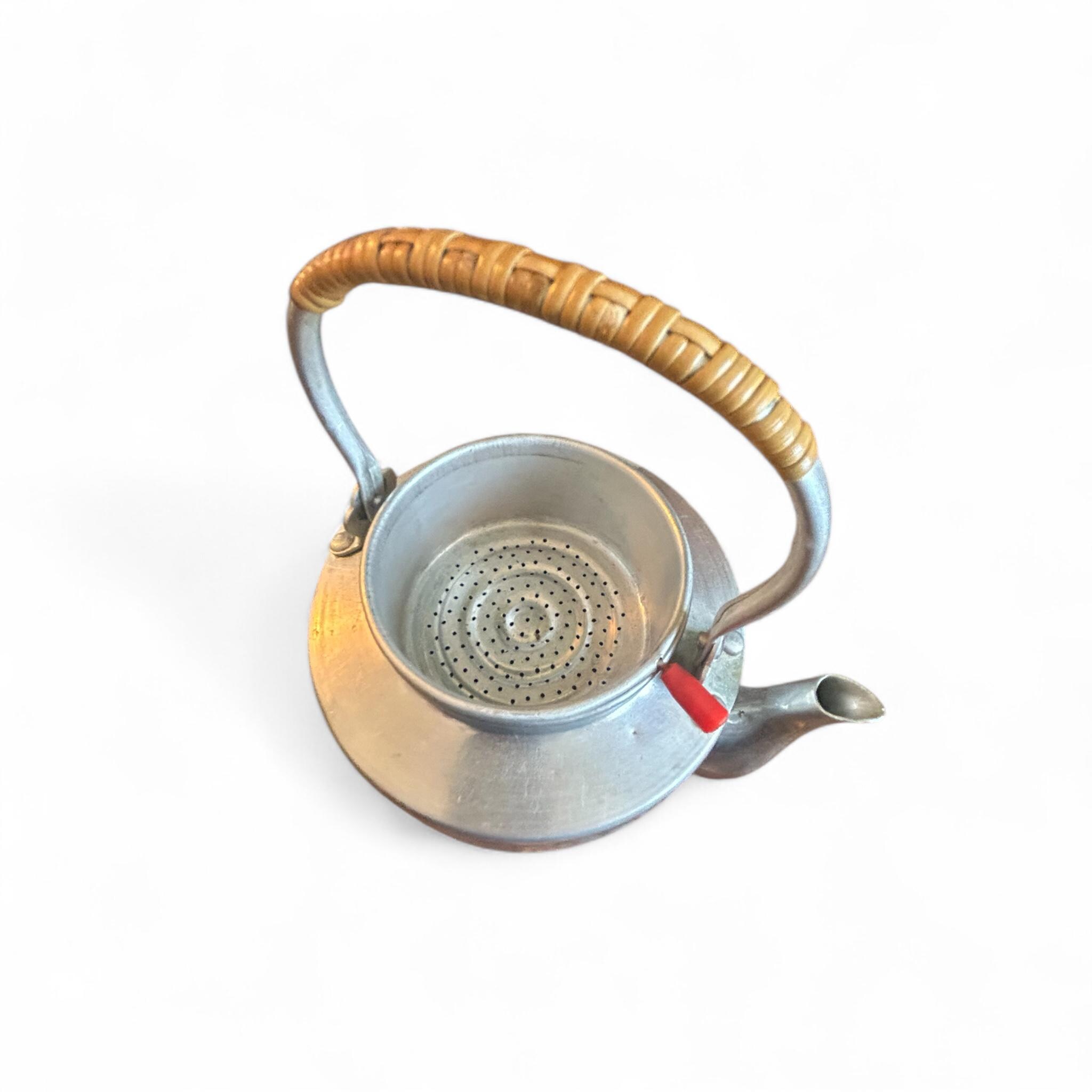 Vintage Small Aluminum Tea Kettle With Strainer Japan 2 Cups With ...