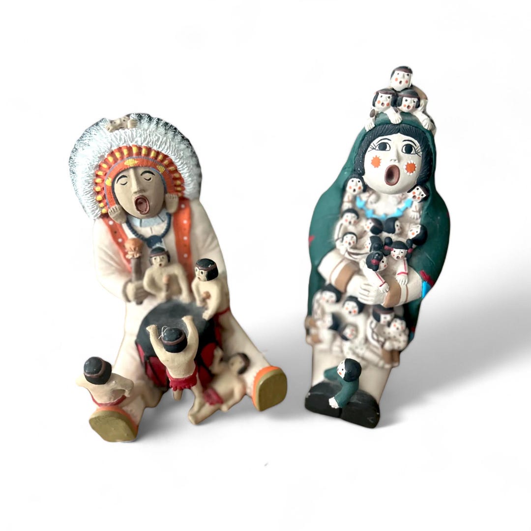 Native American Art Pottery Statues, Mother and Father Storytellers ...