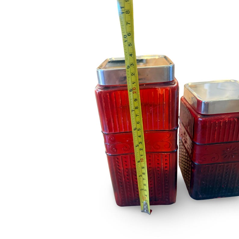 Vintage 1970s Ruby Red Glass Canister Set With Chrome Lids | Floral ...