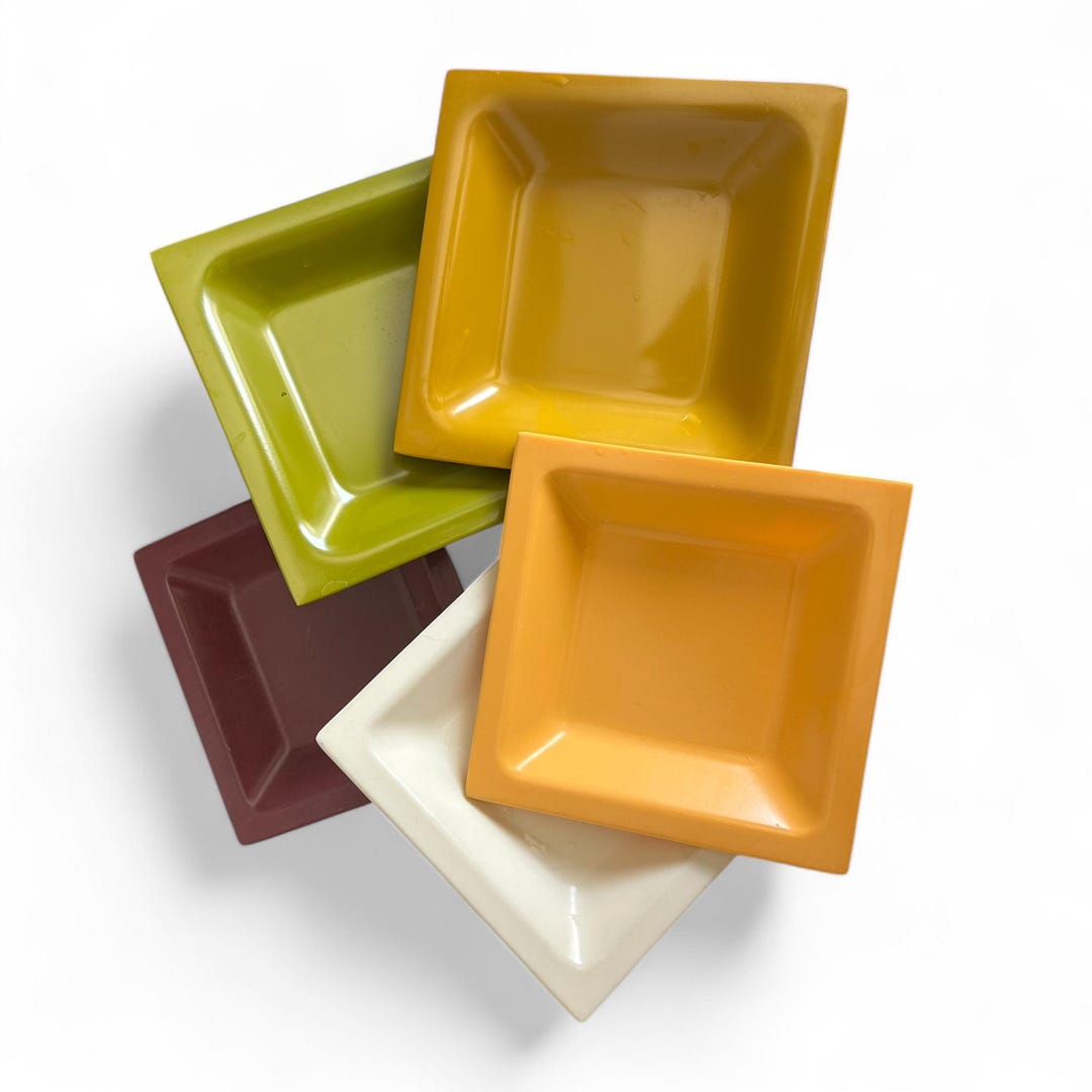 Vintage MCM Colorful Square Set of 5 Melamine Plates, Fall Autumn ...