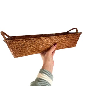 Vintage Cottagecore Long Narrow Wicker Basket - Oblong Rectangular ...
