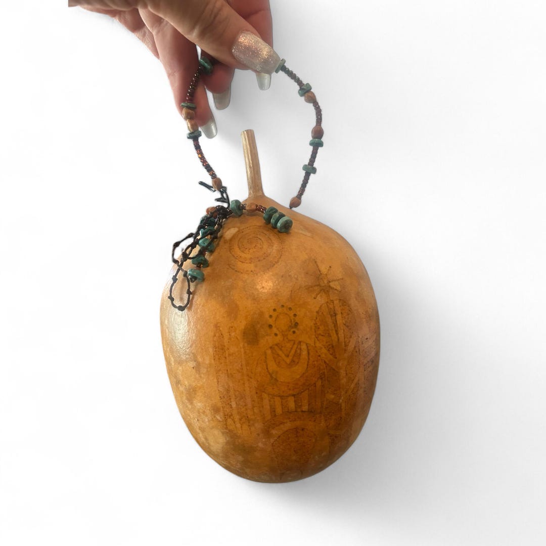 Vintage Native Hand Painted Gourd With Seeds Pot Ornament, Native Man ...