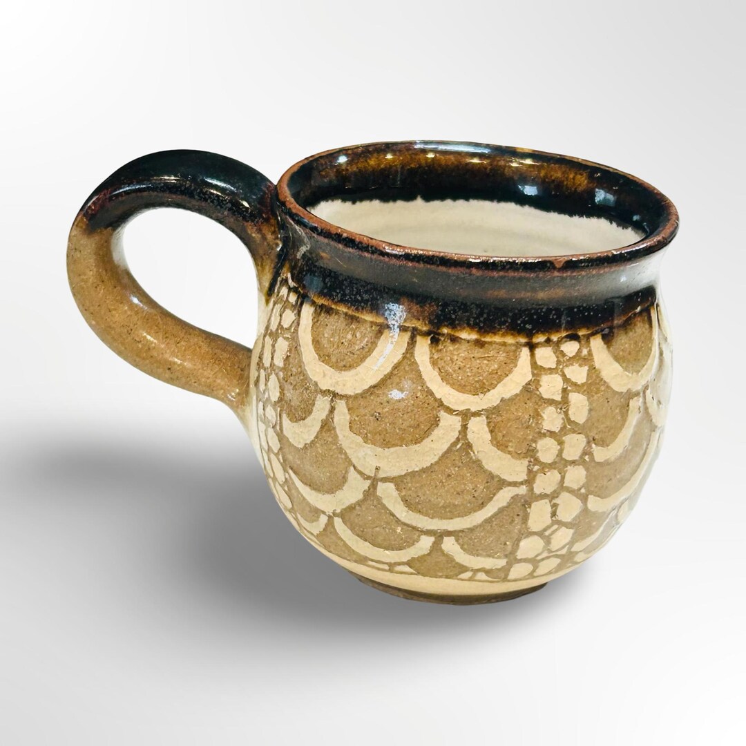 Handmade Pottery Coffee Mug, Earth Tones Fish Scale Pattern - Etsy