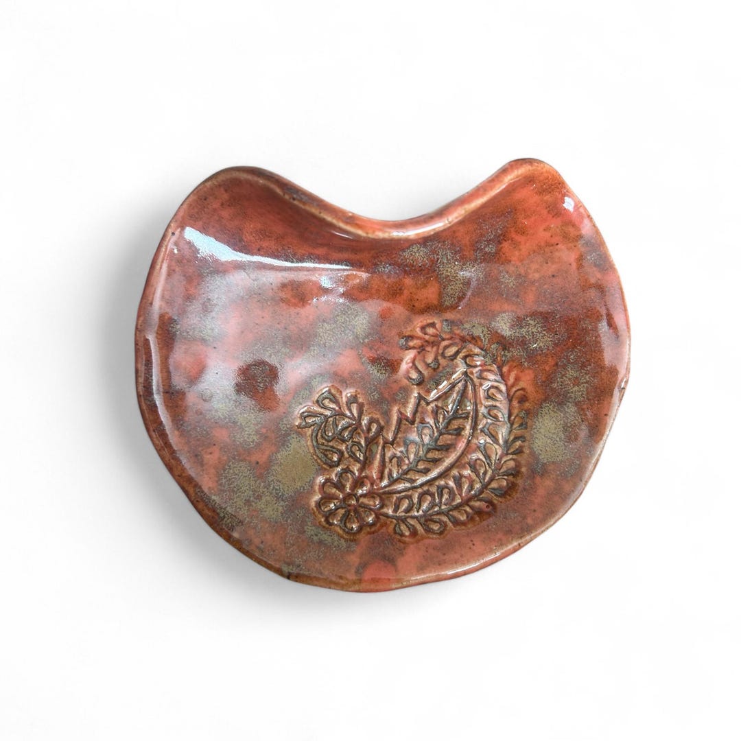 Vintage Pottery Glazed Folded Plate With Carved Paisley Design, Unique ...