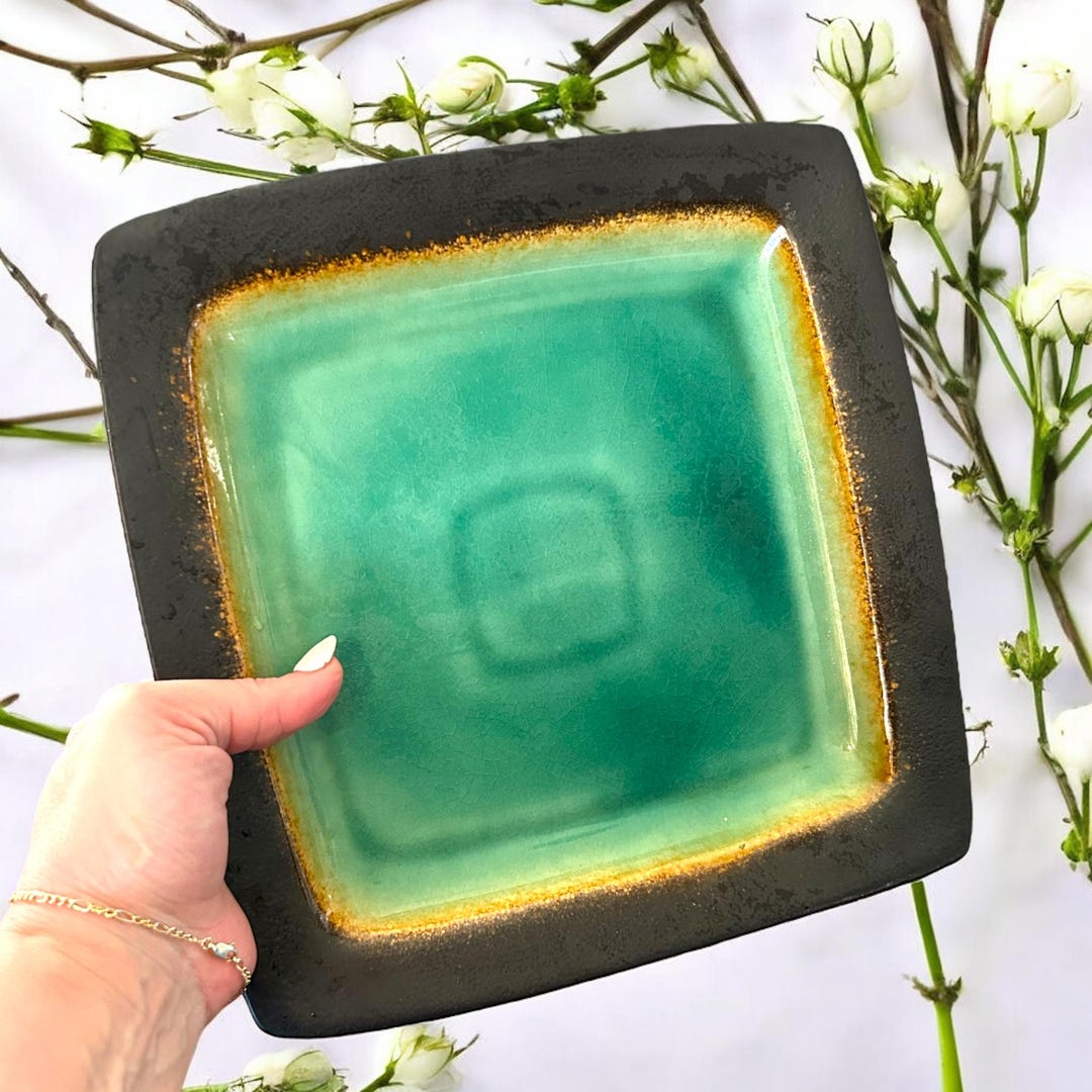Vintage Gibson Elite Ocean Paradise 4 Dinner Plates, Square Stoneware ...