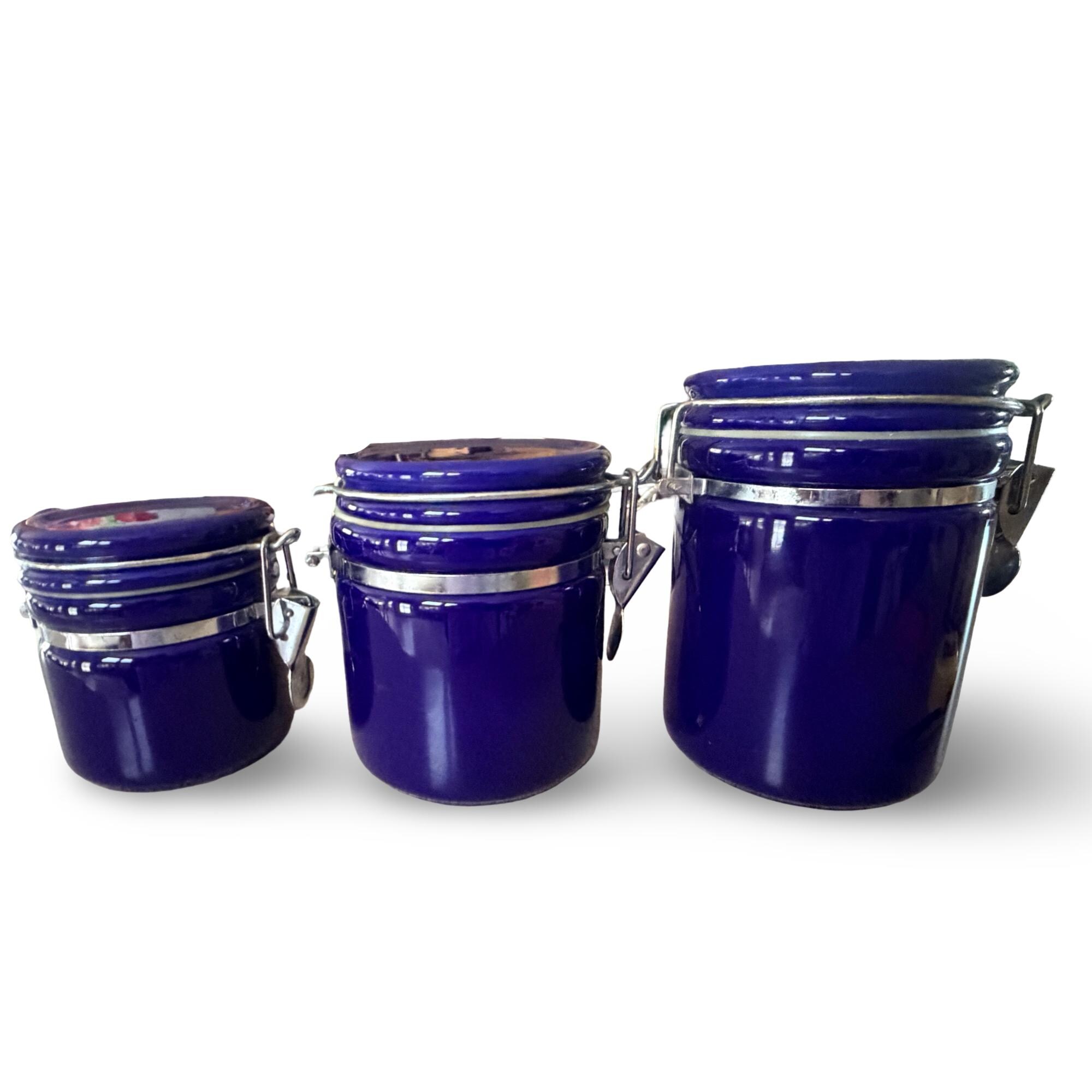 Cobalt Blue Ceramic Canister Set of 3 With Wire Bale Clasps | Airtight ...