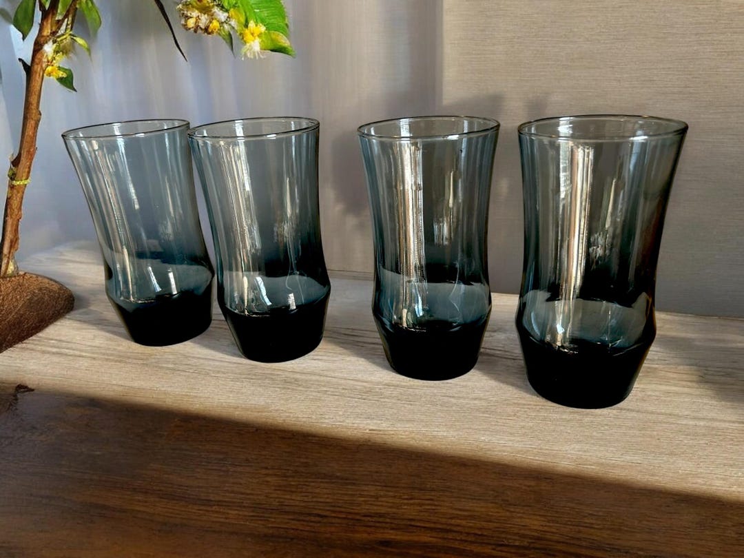 Set of 4 Libbey MCM Smoke Blue Apollo Water Glasses, Apollo Blue by ...
