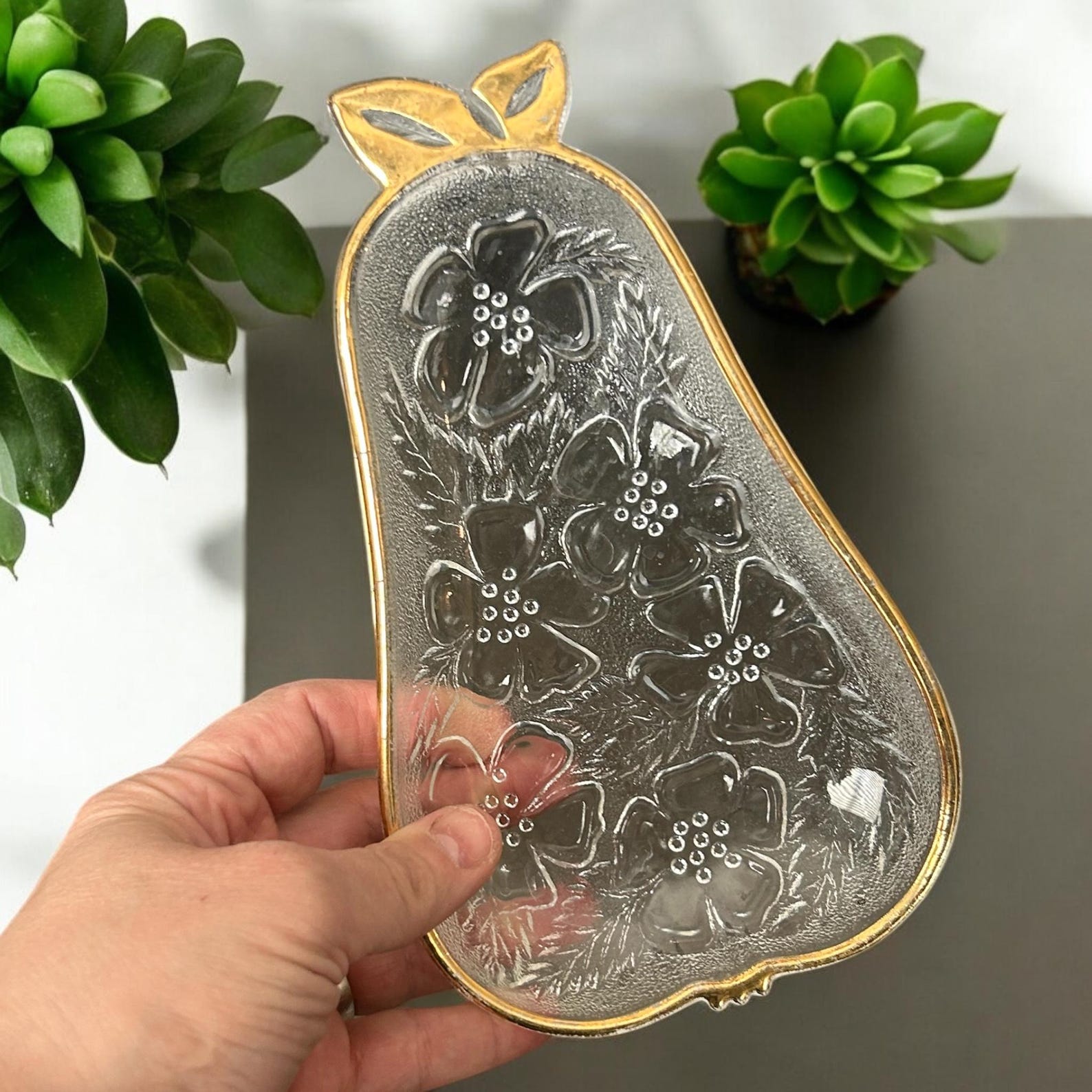 Mid-century Modern Hazel Atlas Glass Pear and Apple Shaped Dishes With ...
