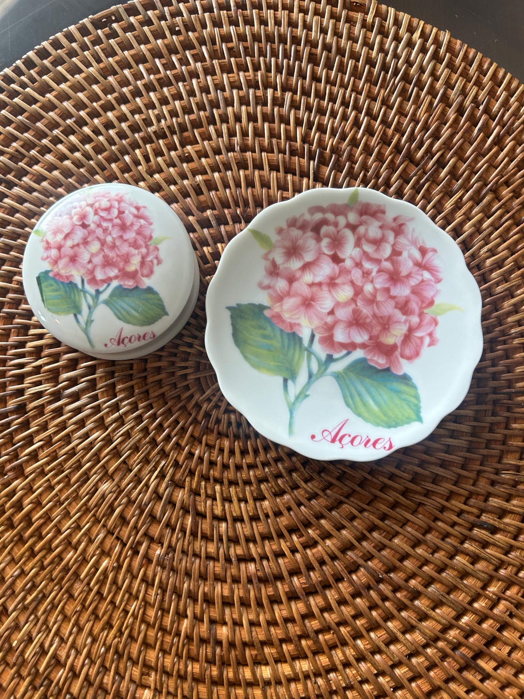 Royal Porcelain Hydrangea Flower Jewelry Box and Matching Small Plate ...