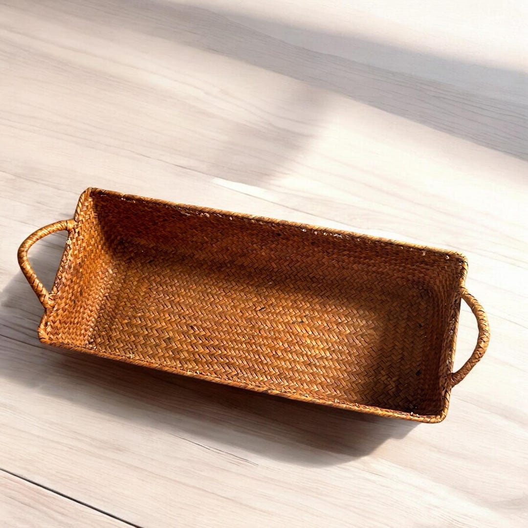 Vintage Cottagecore Long Narrow Wicker Basket - Oblong Rectangular ...