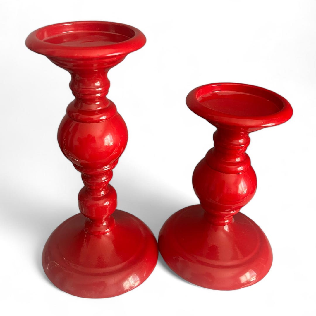 Red Candlesticks Metal Candle Holder Lot of 2, Retro Red Metal Candle ...