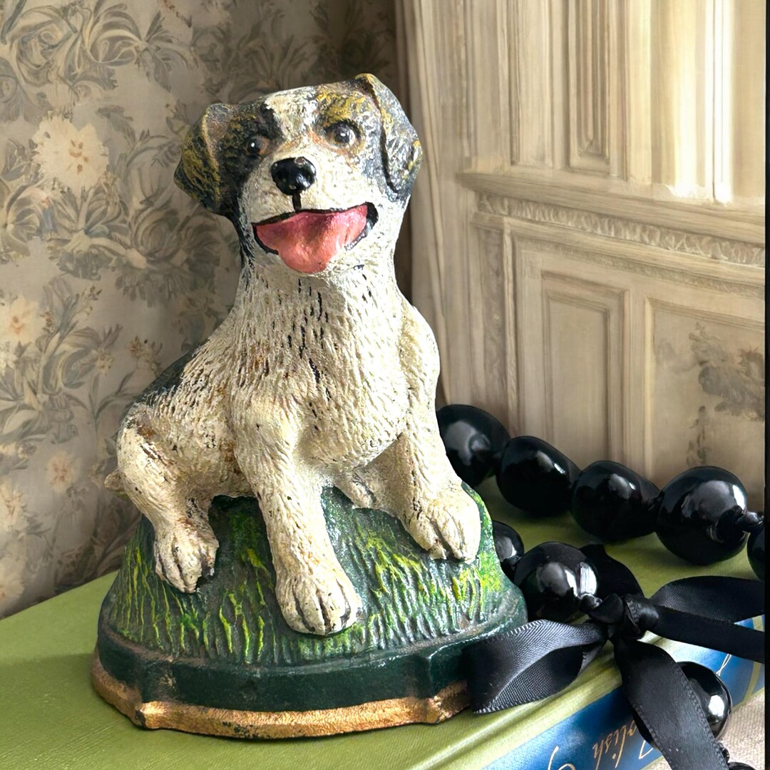 Antique Cast Iron Terrier Dog Doorstop - Vintage Cold Painted Bookend ...