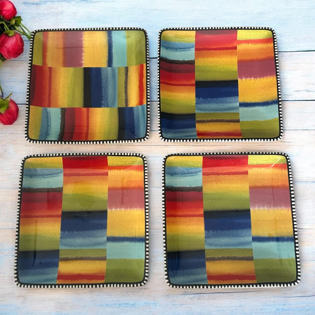 Retro Modern Colorful Square Canape Plates by Nancy Green 6 Square ...