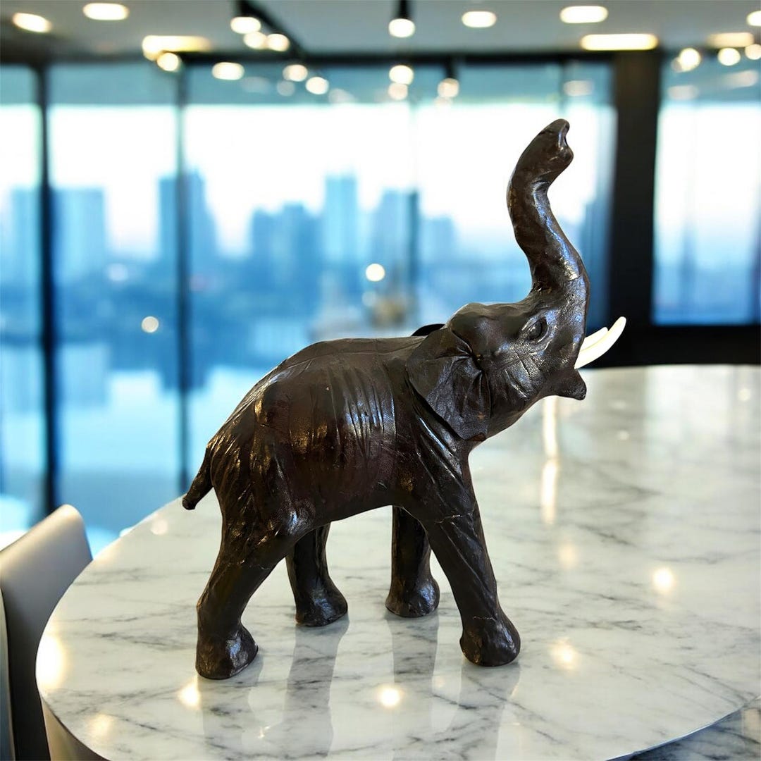 Vintage Leather Elephant Figurine | Trunk up for Good Luck | Mid ...