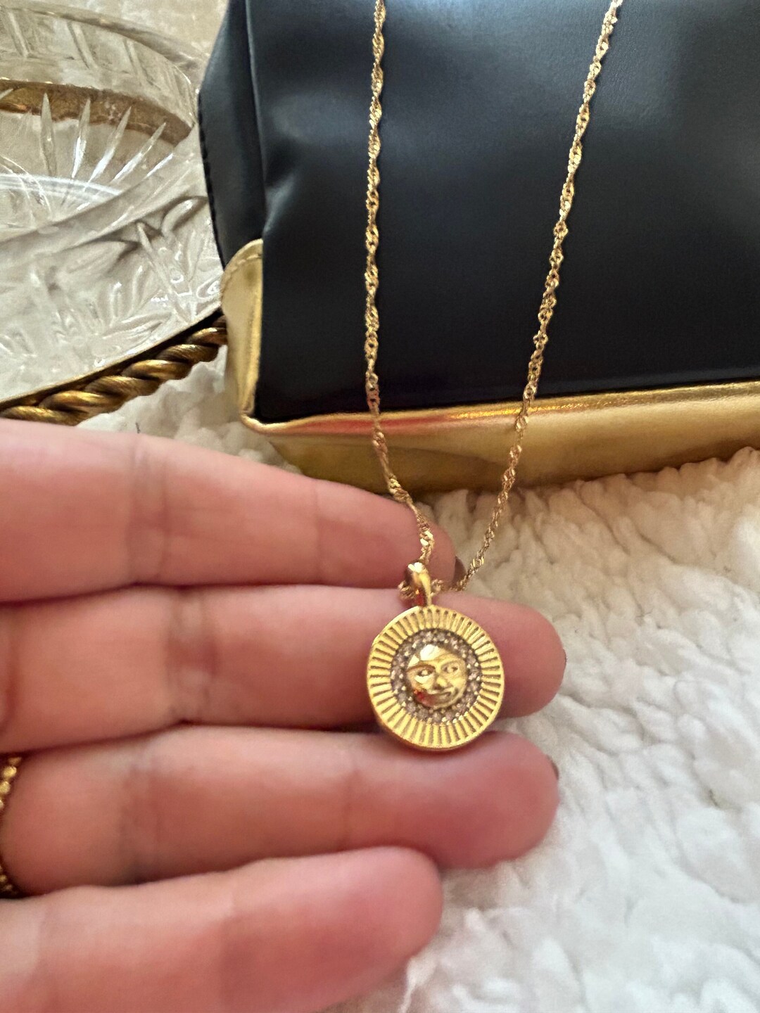 18K Real Gold-plated Oval Coin Necklace Bohemian Sun Zircon - Etsy