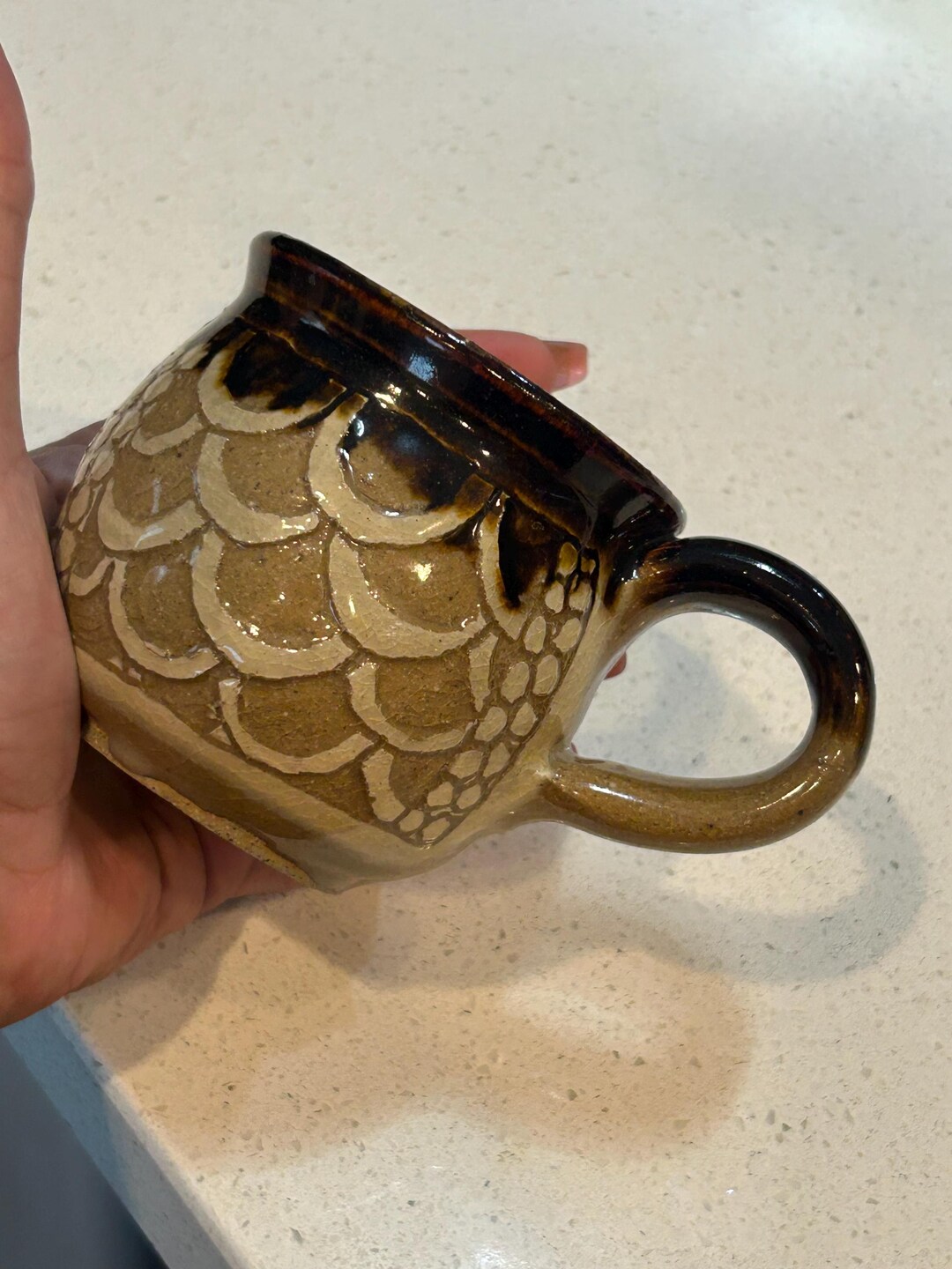 Vintage Handmade Fish Scales Pottery Coffee Mug, Unique Gift, Kitchen ...