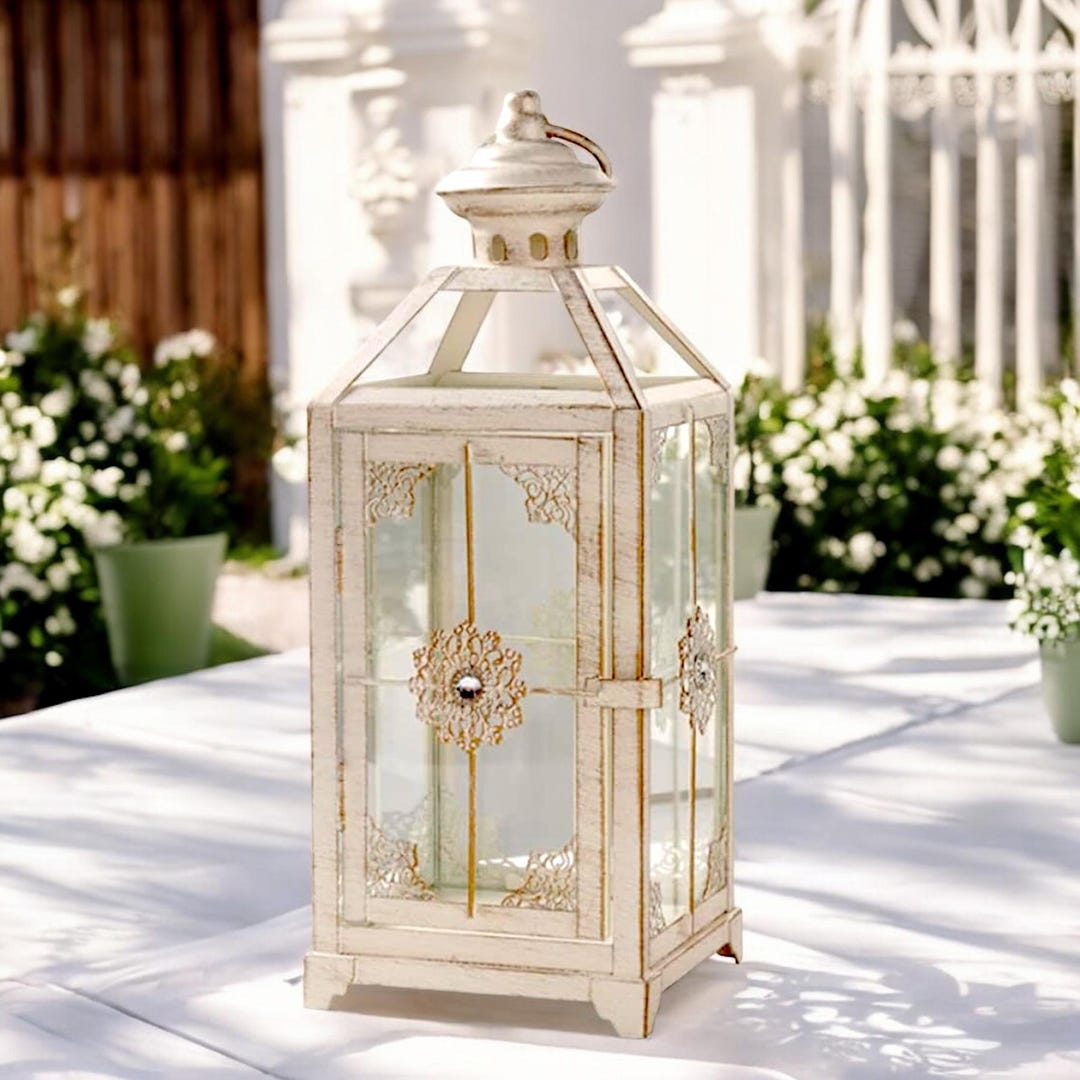 Vintage Ivory Gold Lantern Wedding Decor, Large Wedding Lantern, Metal ...