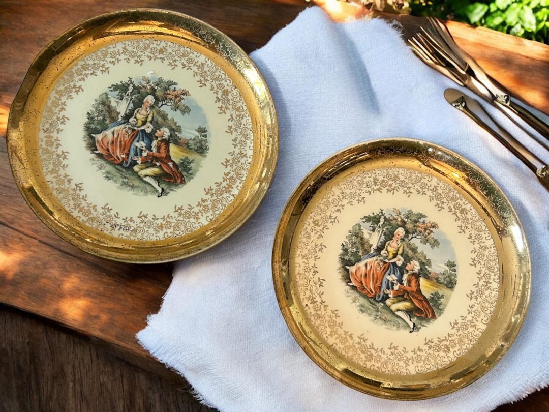 Vintage Romeo and Juliet 22k Gold Plated Plates. Sabin Crest O Gold - Etsy