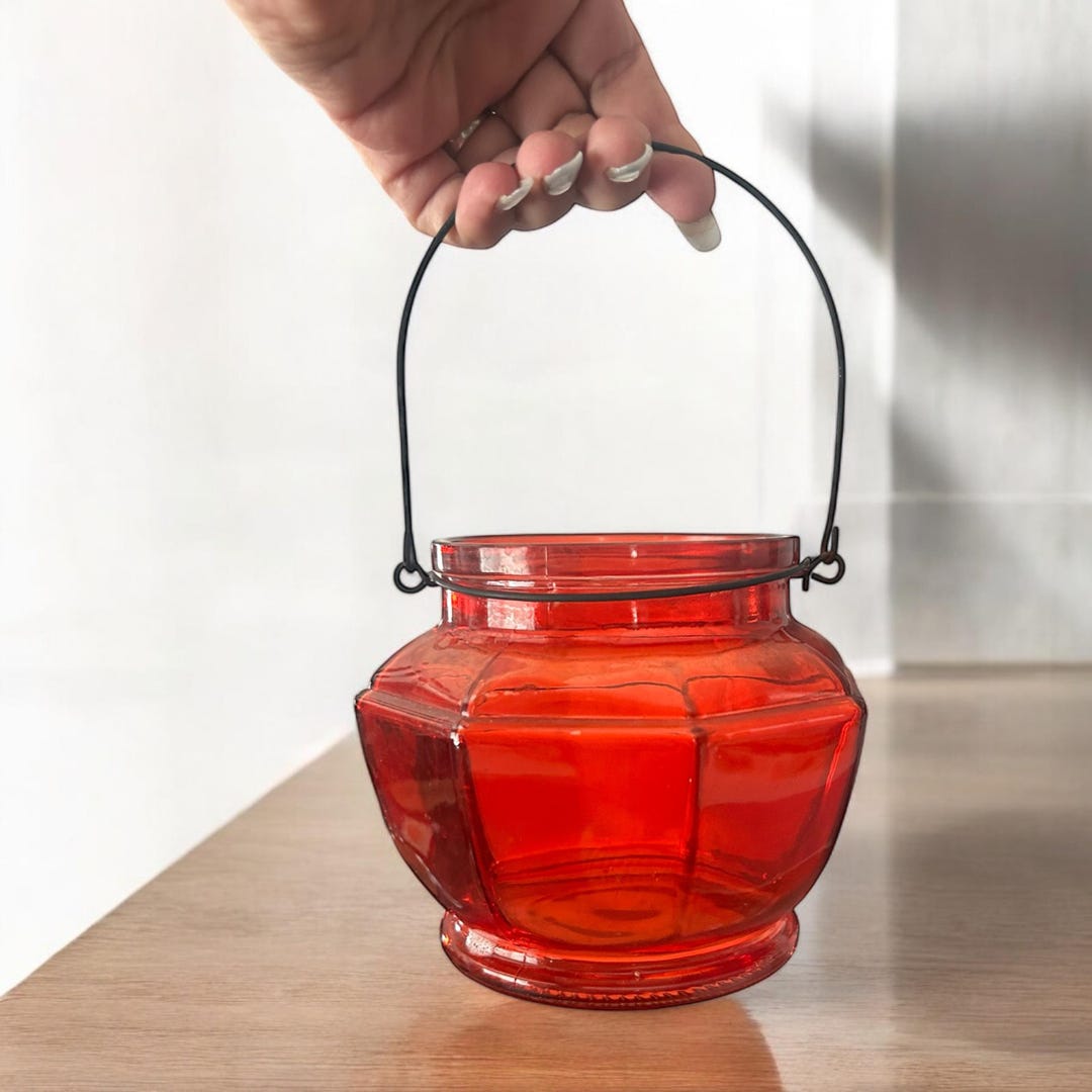 Red Glass Lantern, Red Glass Outdoor Candle Holder, Glass Tea Light ...