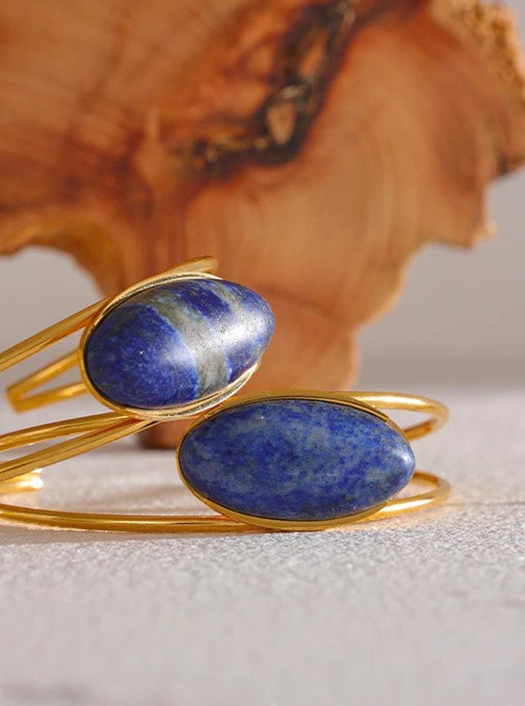 PVD 18K Gold Plated Real Stone Bangles, Lapiz Blue Stone Bangle, Pink ...