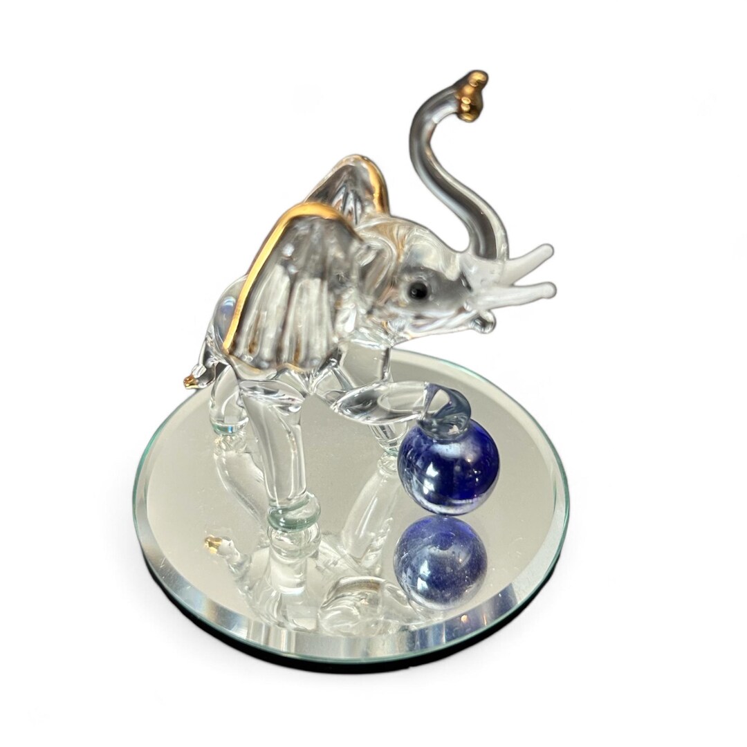 Vintage Handcrafted Glass Elephant on Mirror Base, Hand Blown Glass ...