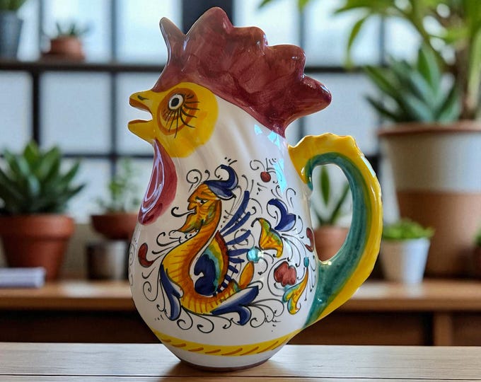 Ricco Deruta Deluxe Rooster of Fortune Pitcher, a Hand-painted Ceramic ...
