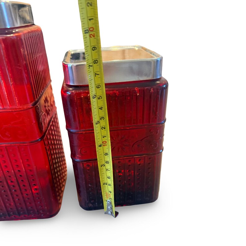 Vintage 1970s Ruby Red Glass Canister Set With Chrome Lids | Floral ...