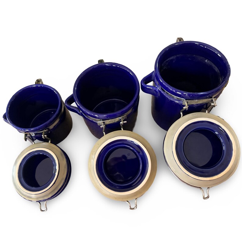 Cobalt Blue Ceramic Canister Set of 3 With Wire Bale Clasps | Airtight ...