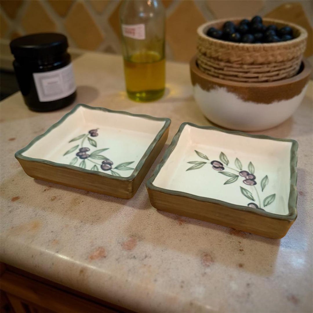 Hand Painted Olive Branch Ceramic Appetizer Plates, Set of 2 - Etsy