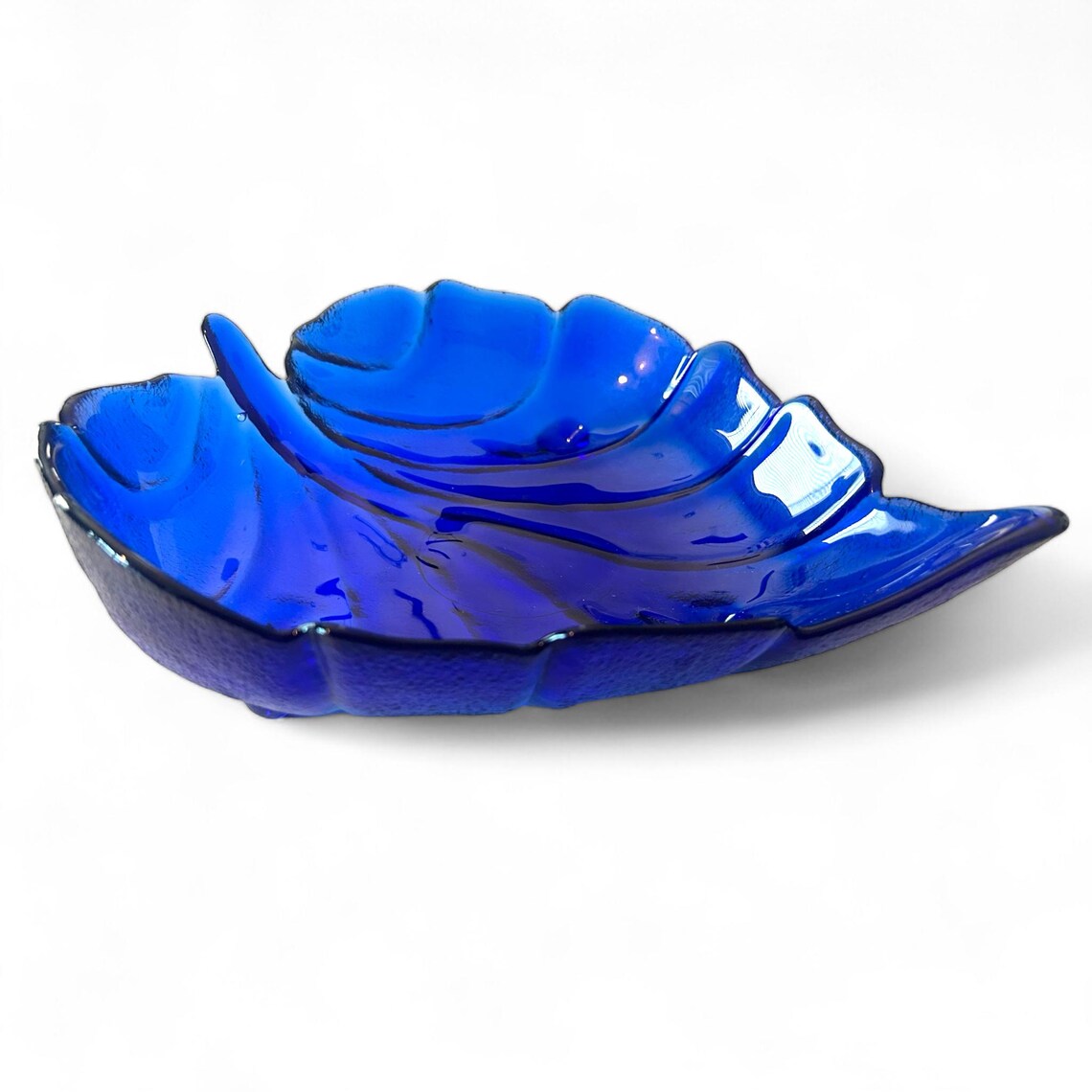 Cobalt Blue Glass Fruit Bowl, Leaf Dark Blue Bowl, Vintage Cobalt Glass ...
