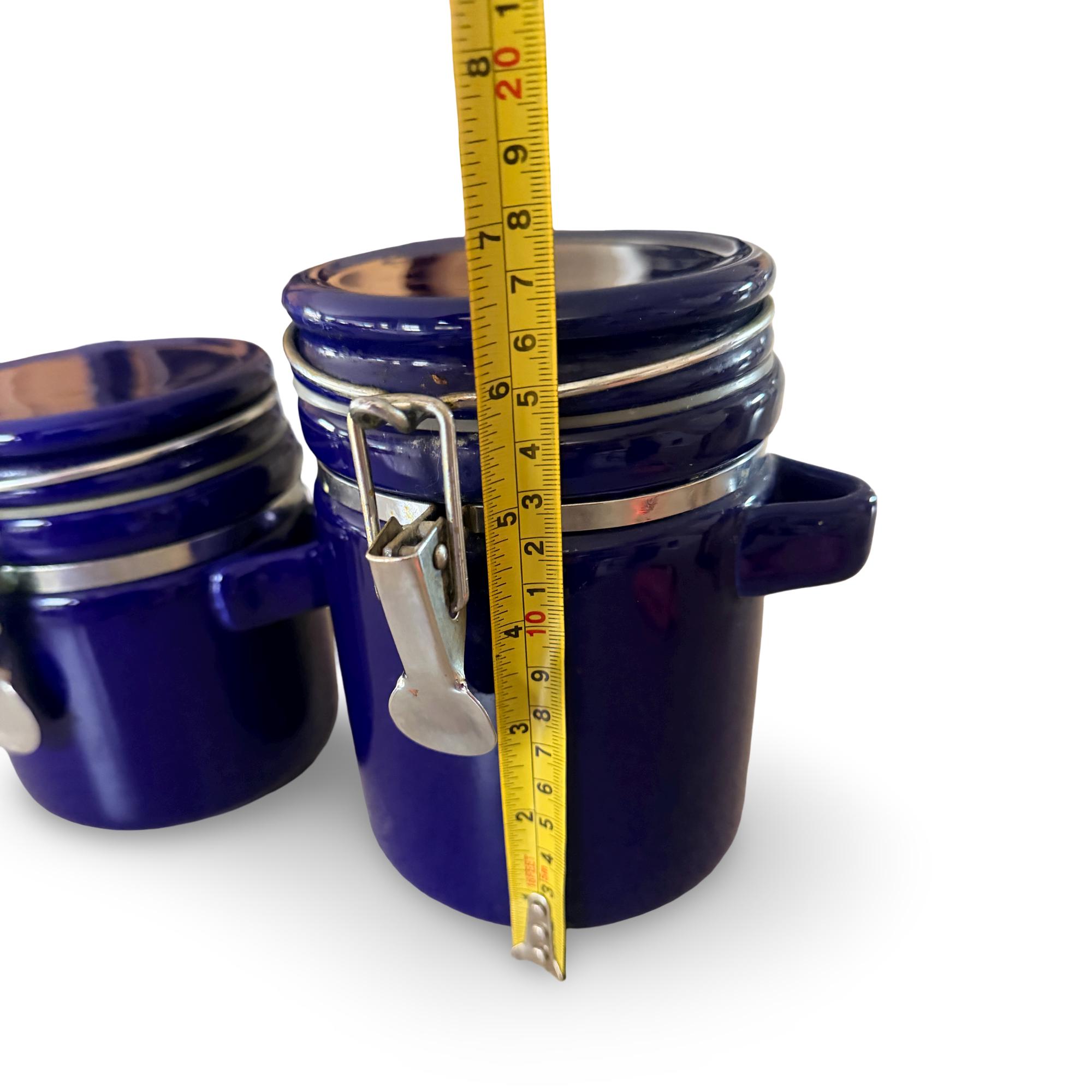 Cobalt Blue Ceramic Canister Set of 3 With Wire Bale Clasps | Airtight ...