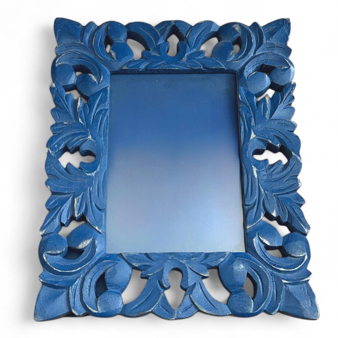 Vintage Blue Carved Wooden Picture Frame - Rustic Boho Chic Beach House ...