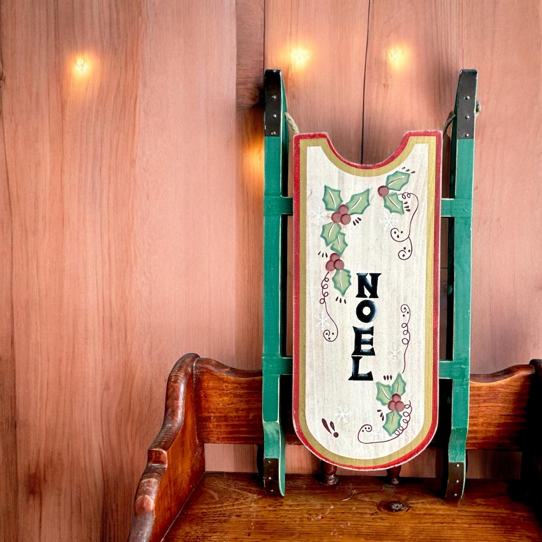 Christmas Decor Metal and Wood Snow Sled Wall Hanging, Red Green and ...
