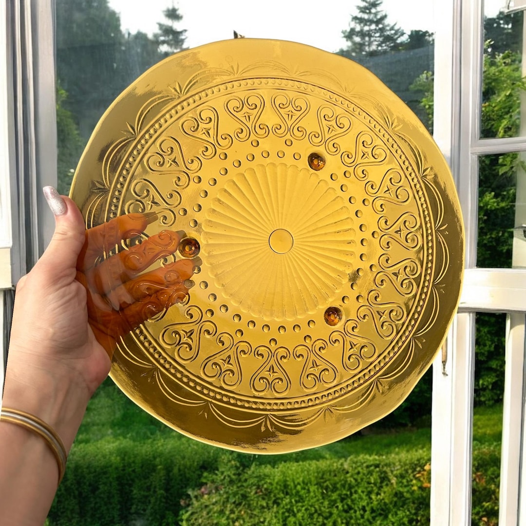 Amber Glass Cake Cupcakes Serving, Yellow Transparent Glass Footed,vintage French Country Amber ...