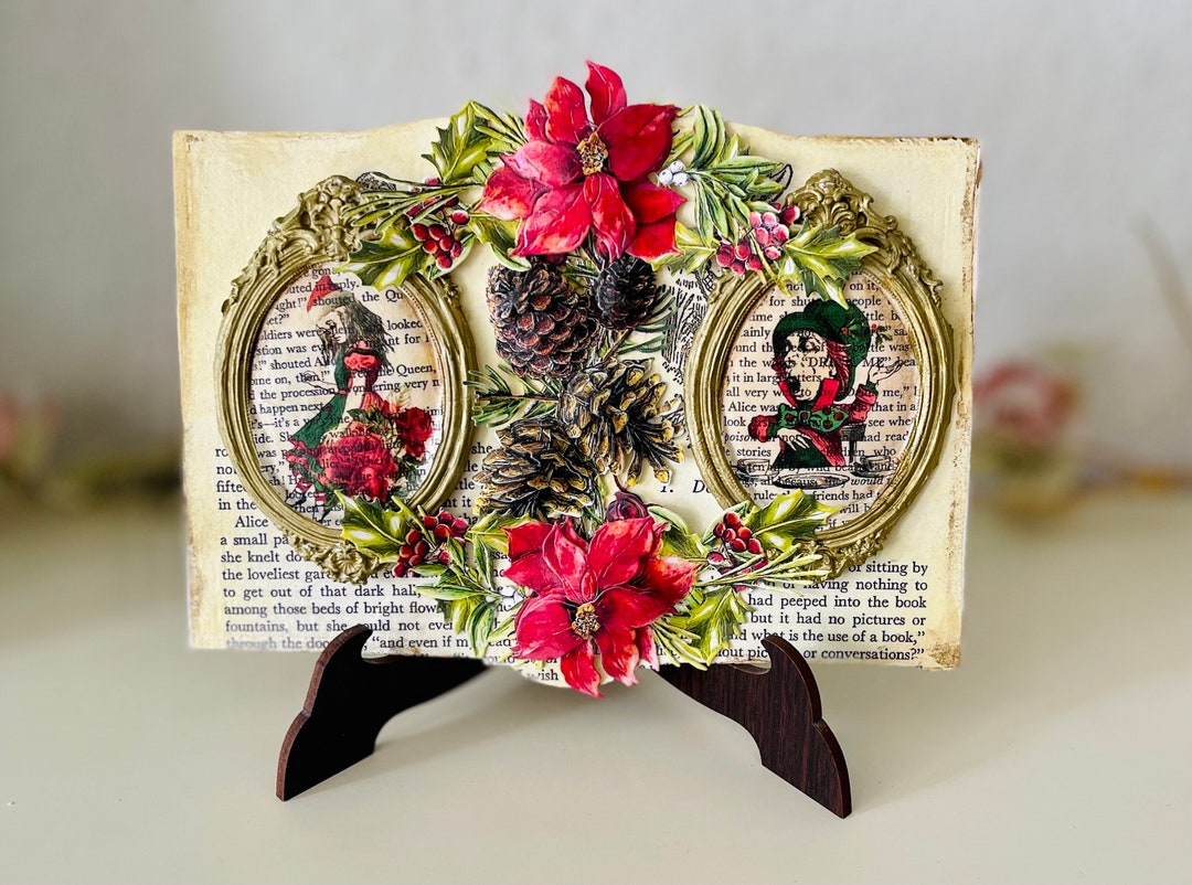 Alice in Wonderland Christmas. Handcrafted Decor Book Ornament. Perfect ...
