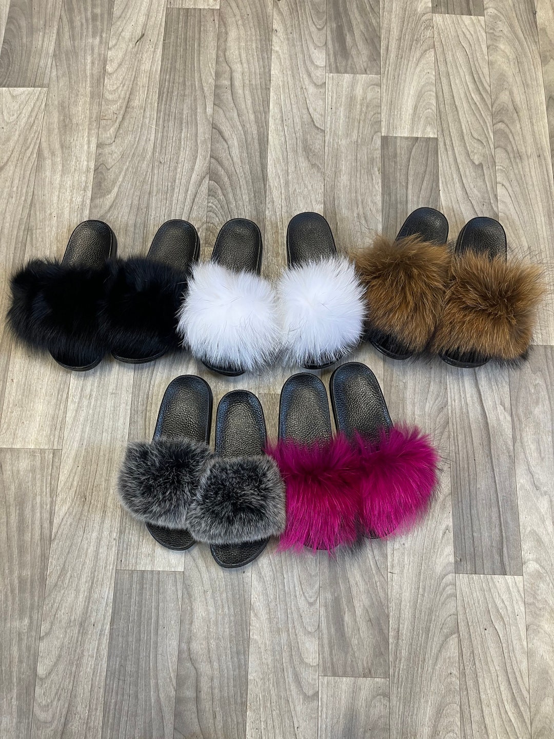 Real Fur Slides Slippers Sandals Outdoor Shoes Women’s Shoes Fluffy ...