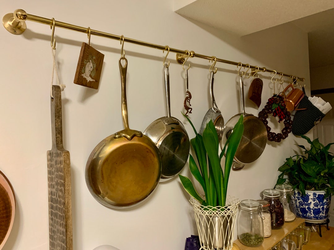 Rustic Sturdy Unlacquered Brass Hanging Bar With 16mm 0.63" Rod and S ...