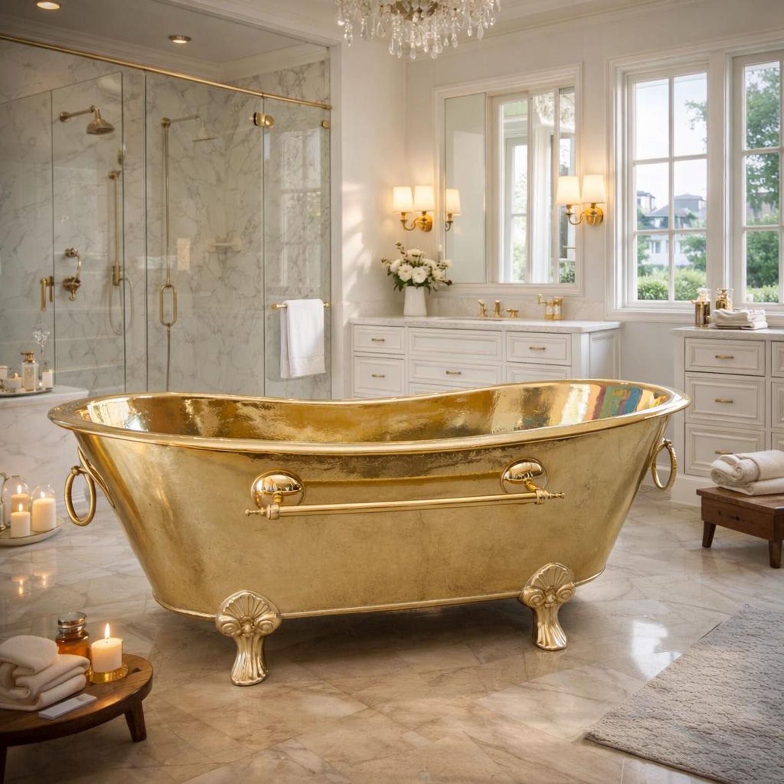 Antique Brass Bathtub, Clawfoot Brass Bathtub, Bathroom Tub in Solid ...