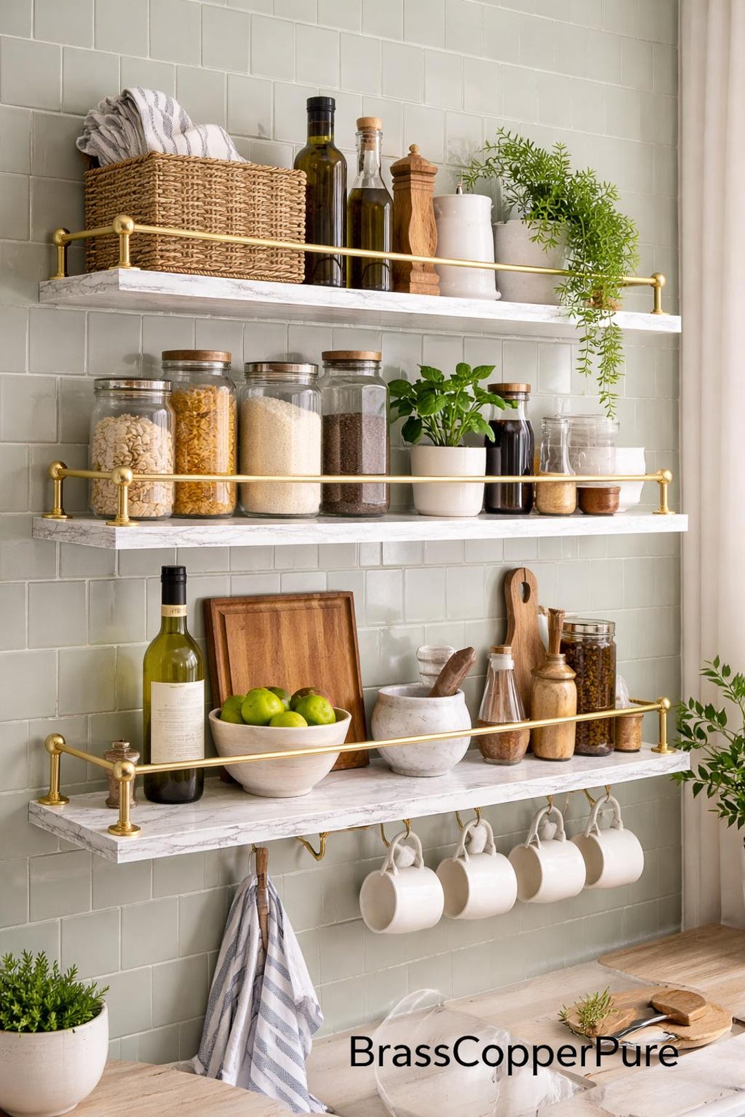 Unlacquered Solid Brass Gallery Rails for Wooden Shelves - Tipping Rail ...