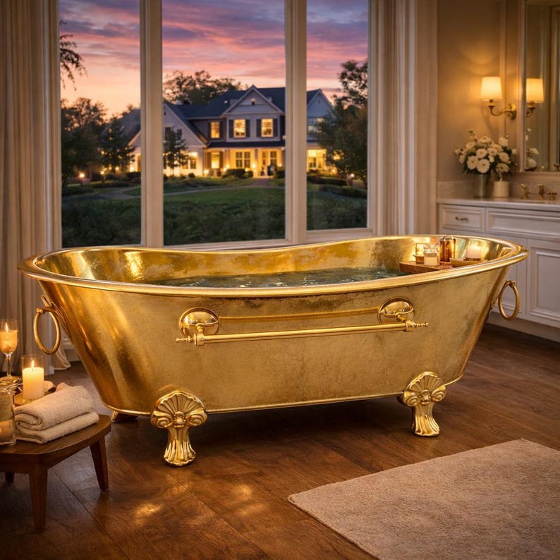 Antique Brass Bathtub, Clawfoot Brass Bathtub, Bathroom Tub in Solid ...