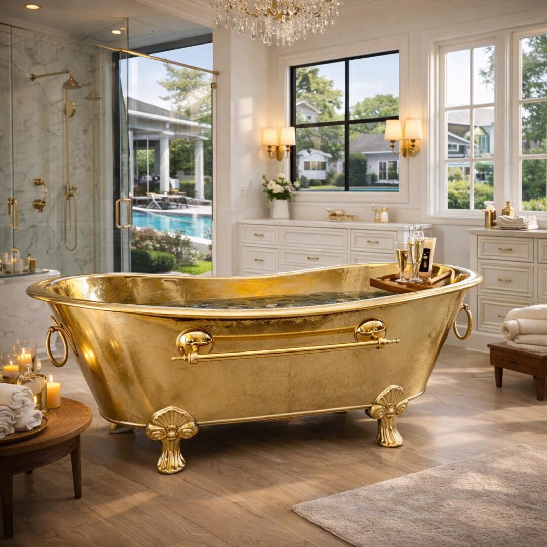 Antique Brass Bathtub, Clawfoot Brass Bathtub, Bathroom Tub in Solid ...