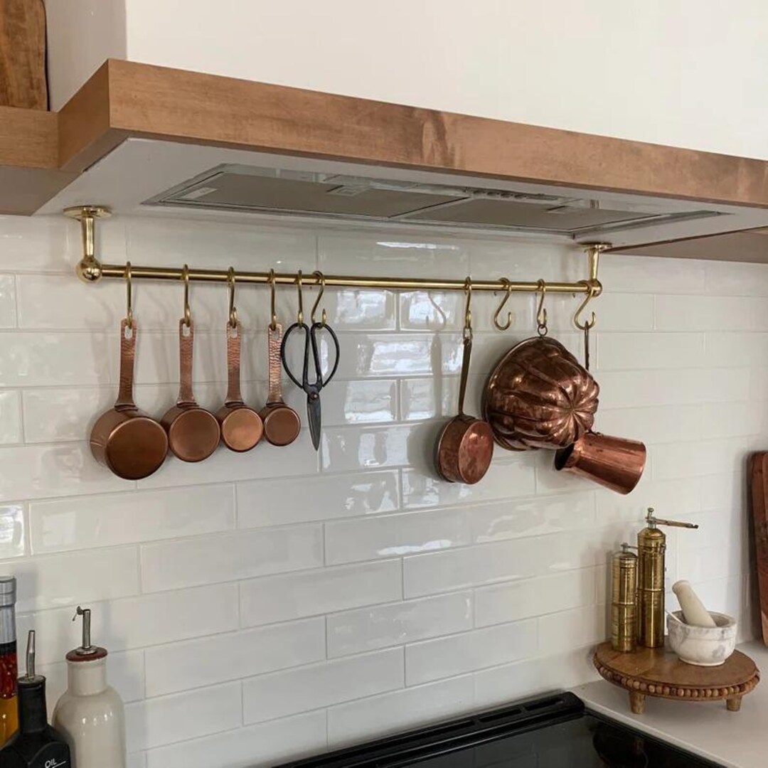 Unlacquered Brass Pot Rail With "s' Hooks, Kitchen Utensil Pot Pan ...
