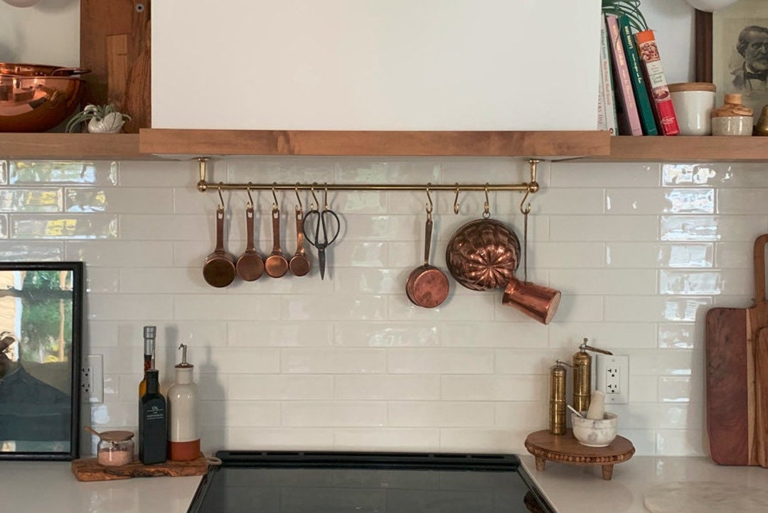 Unlacquered Brass Pot Rail With "s' Hooks, Antique Style Unlacquered ...