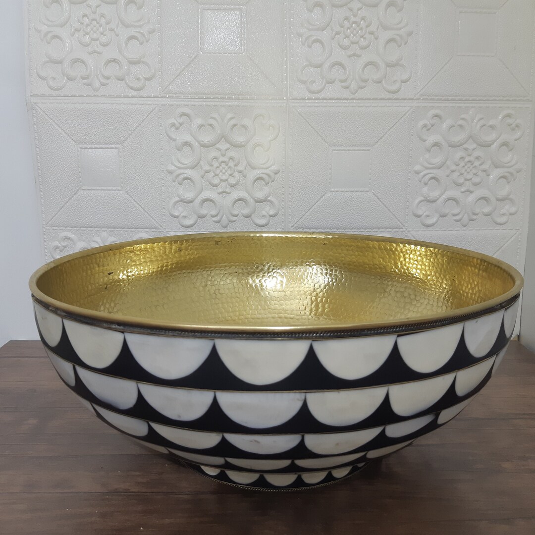 Resin and Bone Detail Handmade Moroccan Brass Vessel Sink | Authentic ...